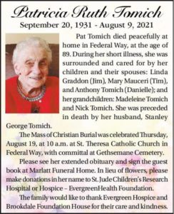 Patricia Ruth Tomich | Obituary | Federal Way Mirror