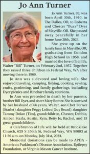 Jo Ann Turner | Obituary | Federal Way Mirror