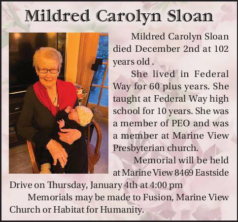 Mildred Carolyn Sloan | Obituary | Federal Way Mirror