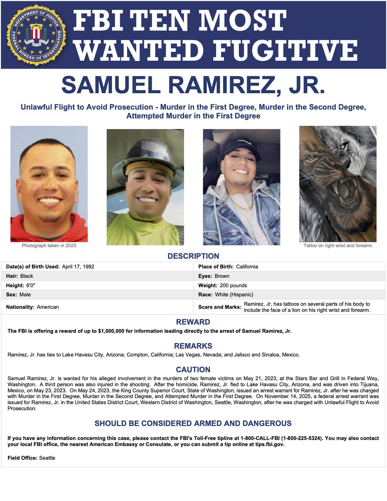 Federal Way murder suspect added to FBI’s Ten Most Wanted Fugitives ...